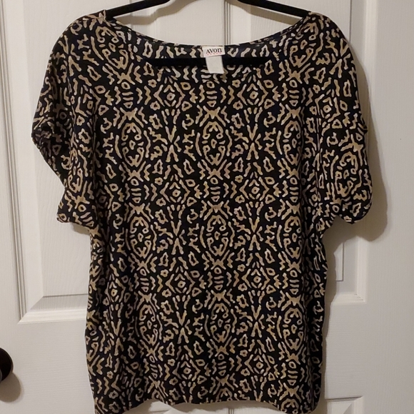 Avon | Tops | Black Tan Tribal Design Blouse | Poshmark